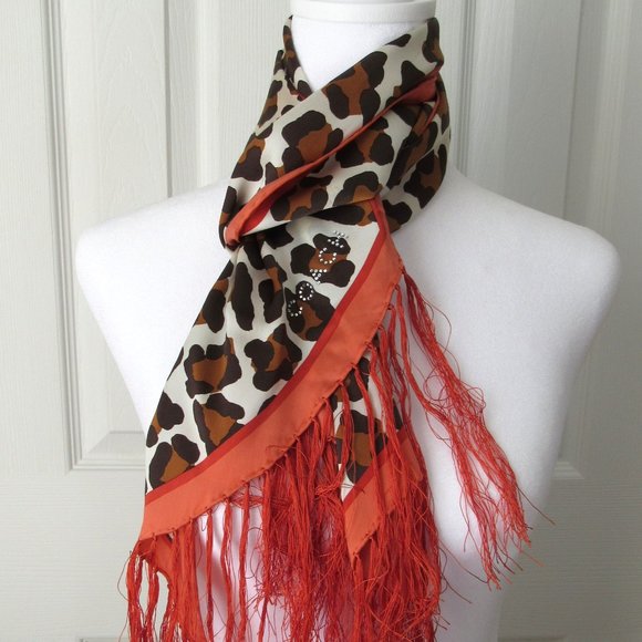 Coach | Accessories | Coach Fringe Scarf Animal Print Silky Elegant ...
